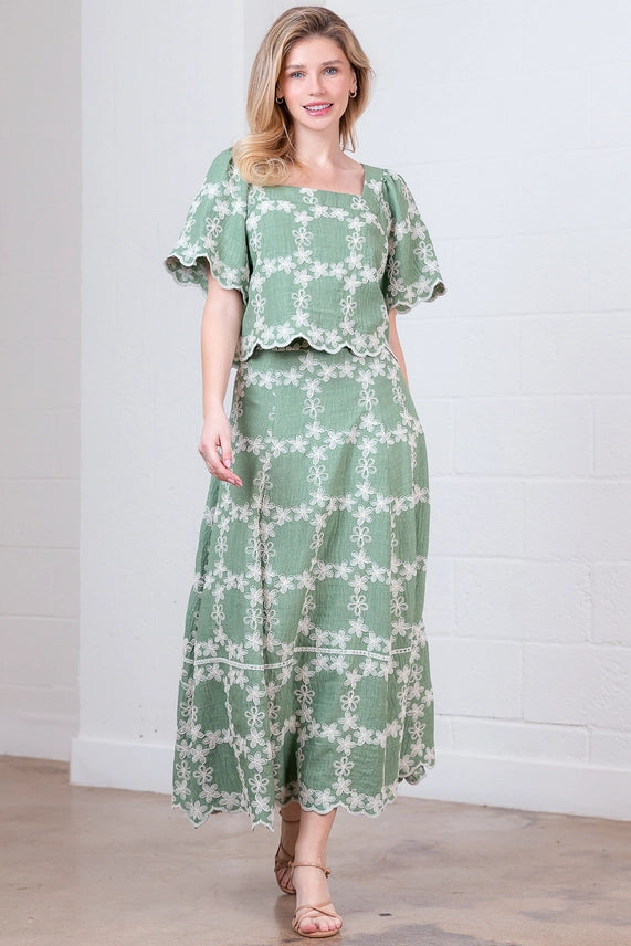 Taelynn Green Embroiderey Skirt | Petticoat Junction
